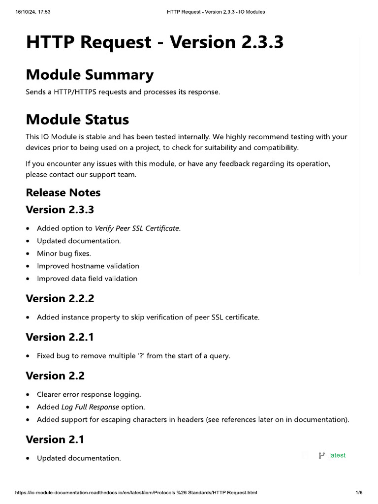 HTTP Request - Version 2.3.3 - IO Modules | PDF