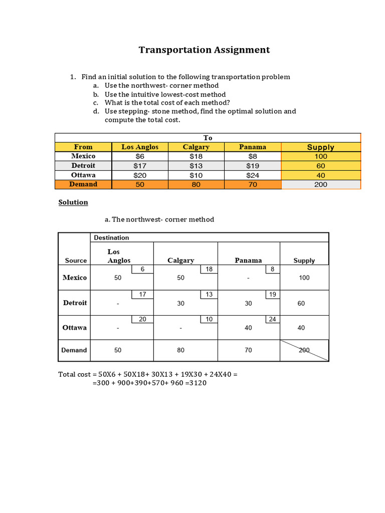 Transportation Assignment Model Answer Final | PDF | Mathematical Optimization | Mathematical ...