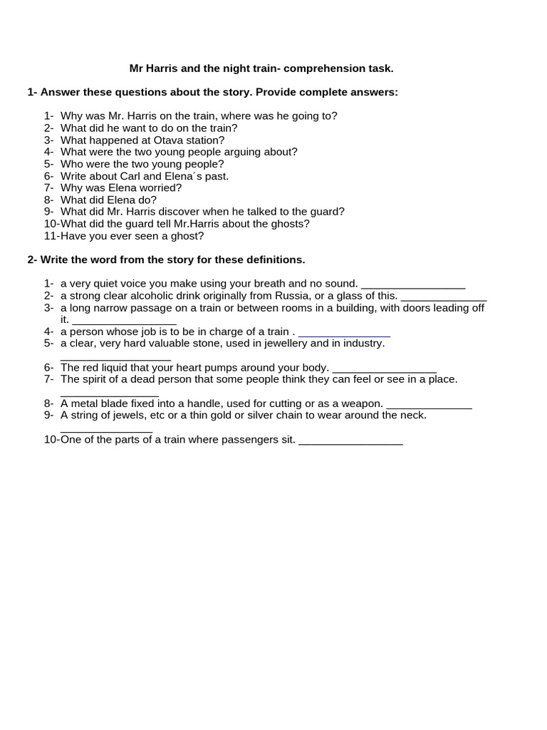 MR Harris and The Night Train Comp Task | PDF | Foreign Language Studies