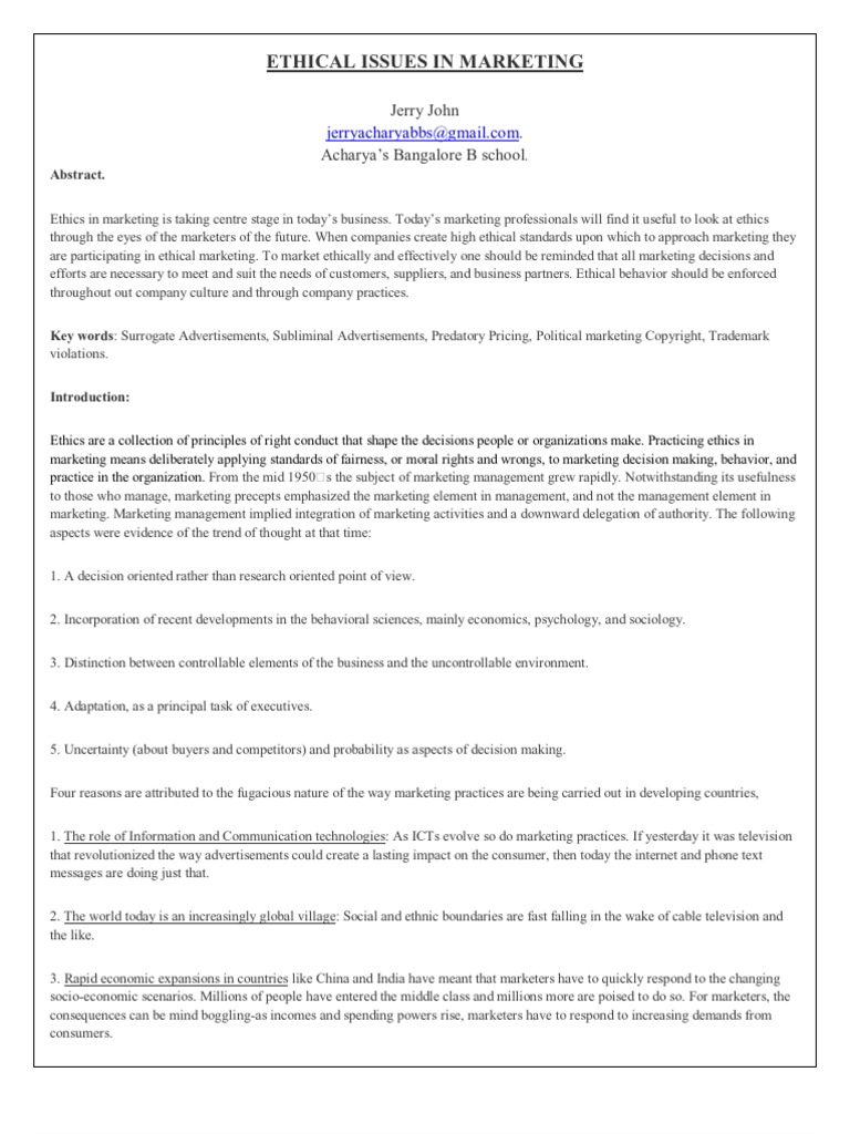Ethical Issues in Marketing | PDF | Marketing | Advertising