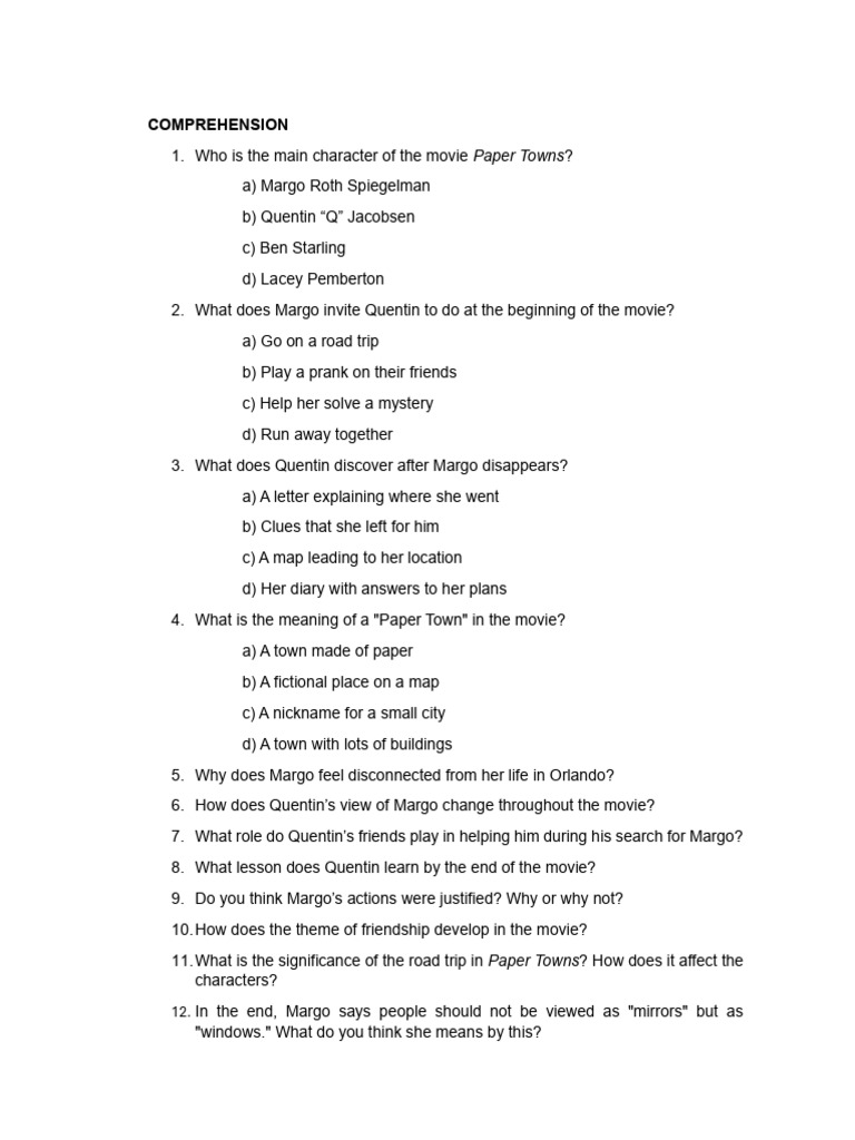 Paper Towns - Comprehension | PDF