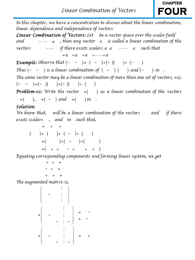 Chapter 04, Linear Combination | PDF | Matrix (Mathematics) | System Of Linear Equations