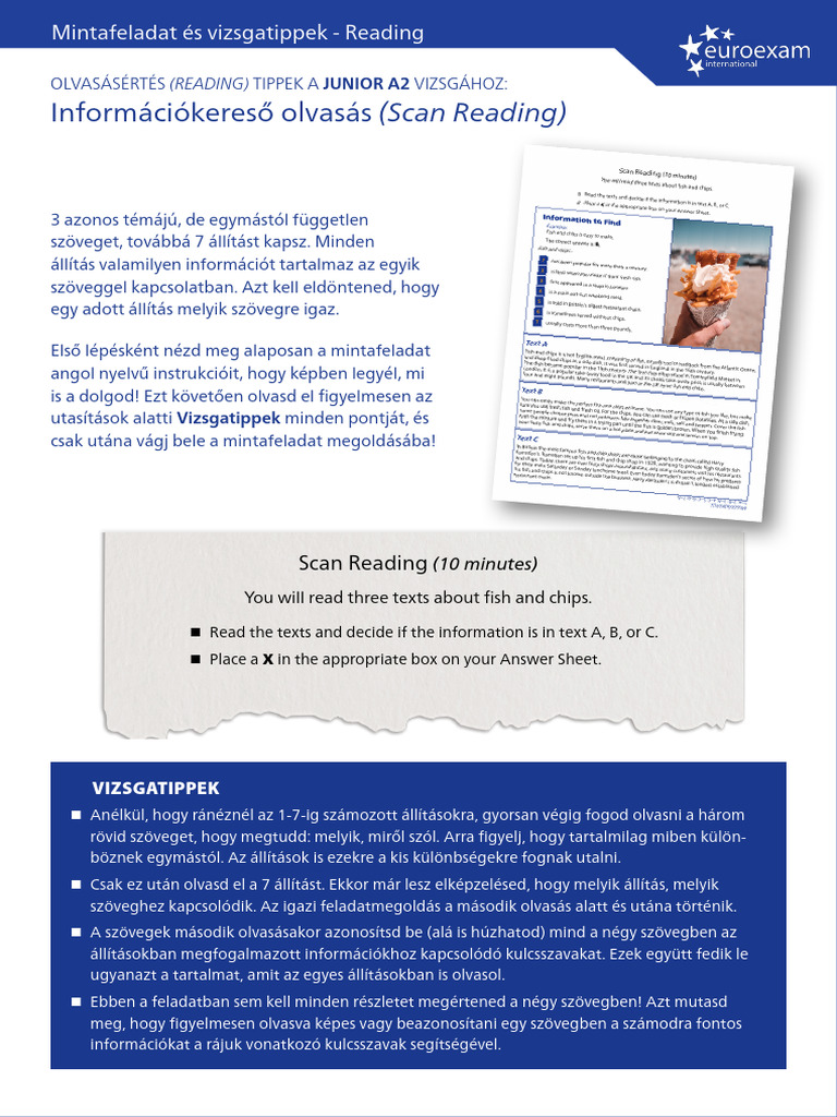 Read2 A2 Junior Vizsgatippek-Mintafeladat | PDF