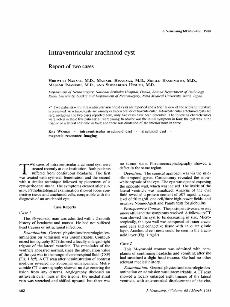Intraventricular Arachnoid Cyst: Report of Two Cases | PDF ...
