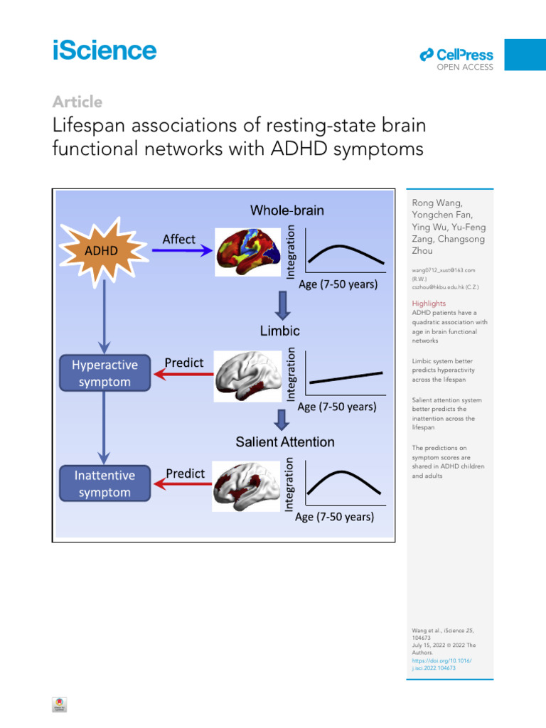 Lifespan Associations Of Resting State Brain Functional Networks With Adhd Symptoms Pdf