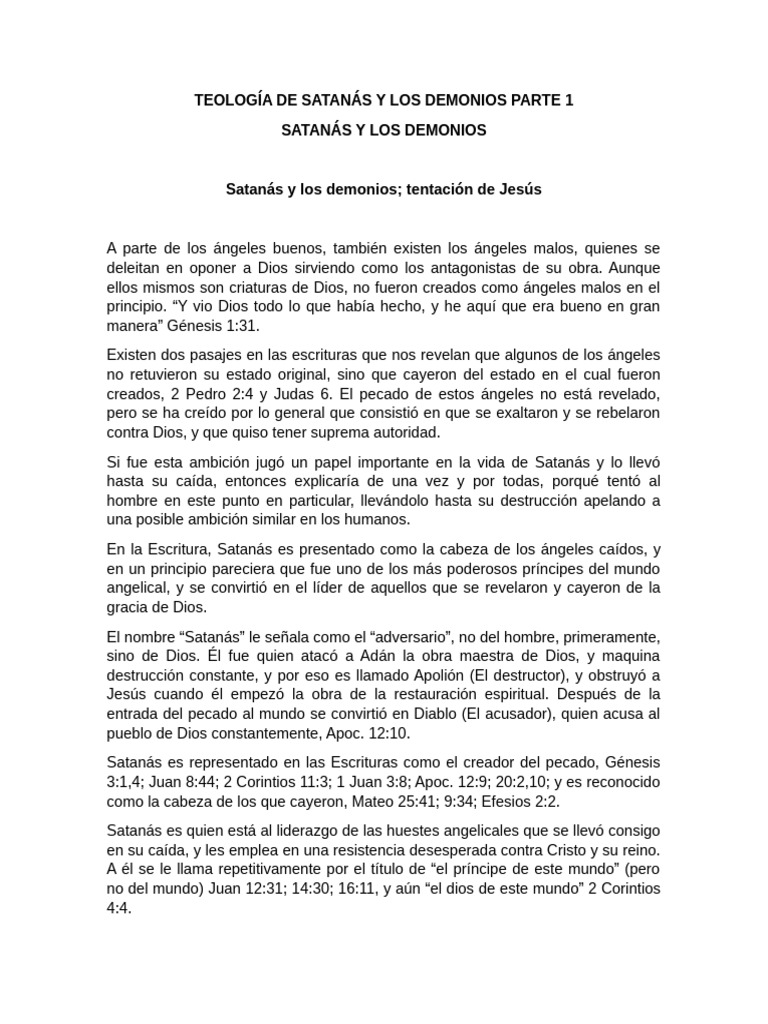 Teología de Satanás y Los Demonios Parte 1 | PDF | Satán | Demonios