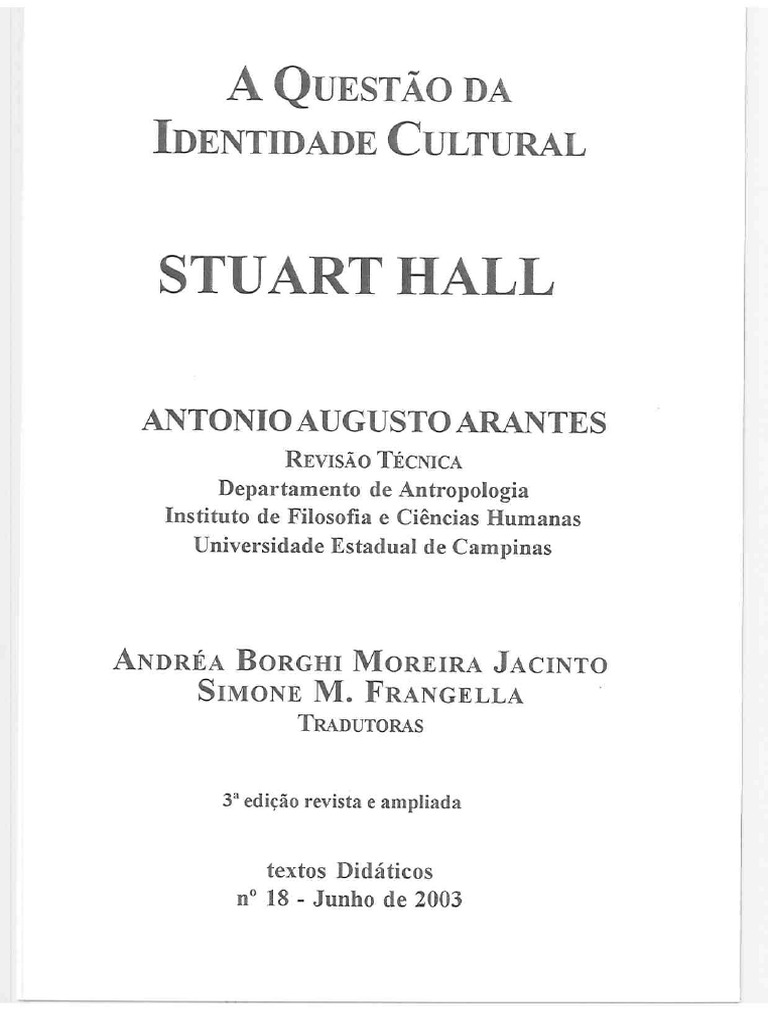 A Questao Da Identidade Cultural - Stuart Hall | PDF | Jacques Lacan | Pensamento