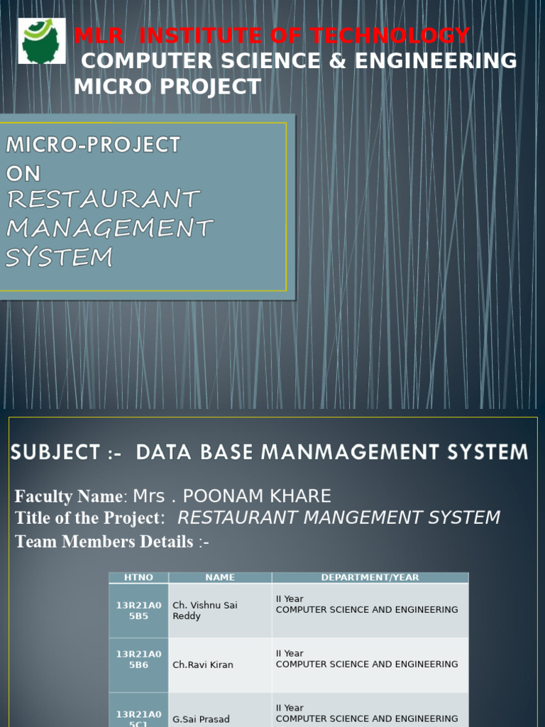 Restaurant Management System | PDF | Databases | Relational Database