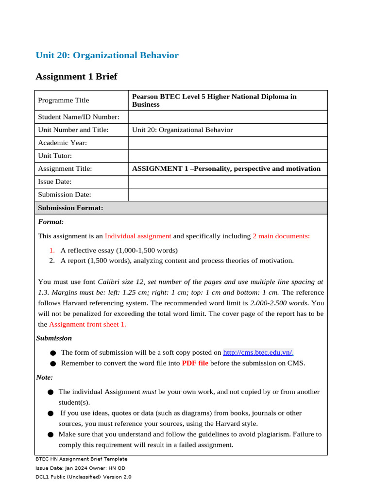 Assignment 1 Brief 6064 Anh | PDF | Motivational | Motivation