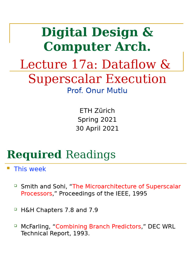 Onur Digitaldesign Comparch 2021 Lecture17a Dataflow Superscalar Afterlecture | PDF | Central ...