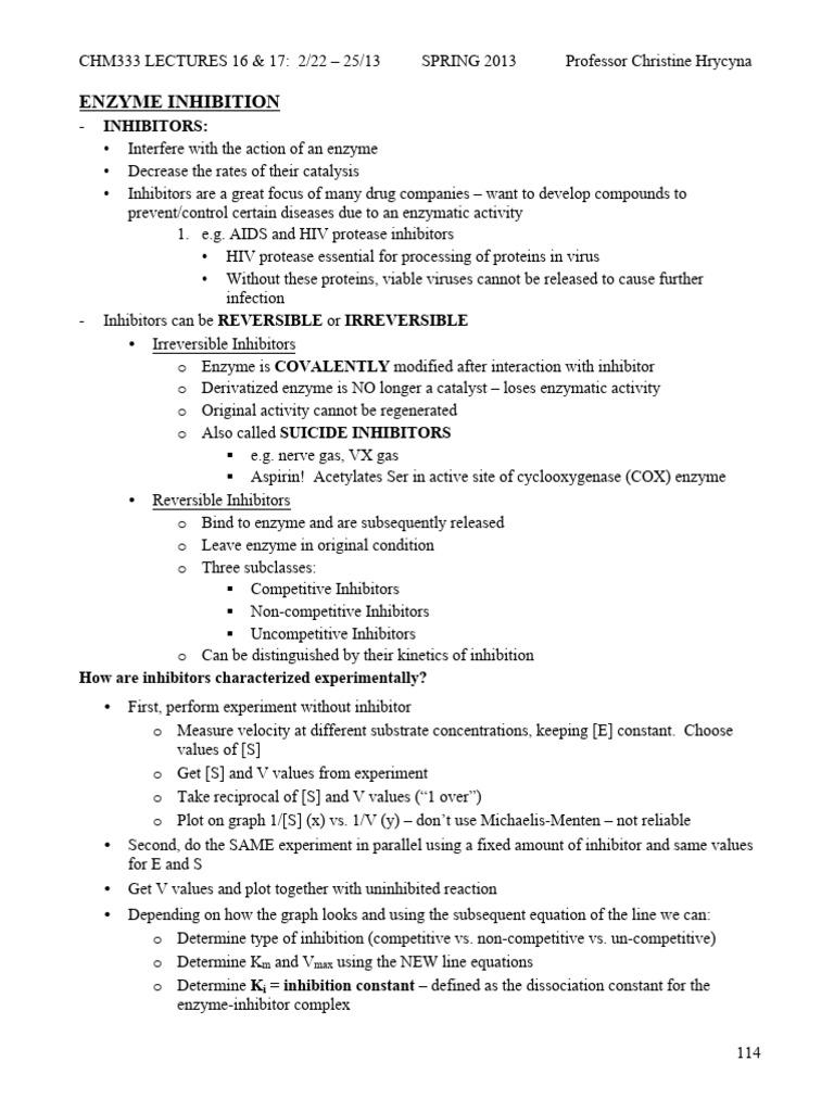 Lecture 16-17 - Enzyme Inhibition | PDF | Enzyme Inhibitor | Enzyme
