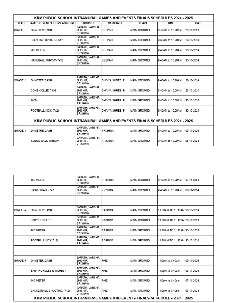 Intramural Games and Events Finals Schedules 2024 - 2025 | PDF | Summer ...
