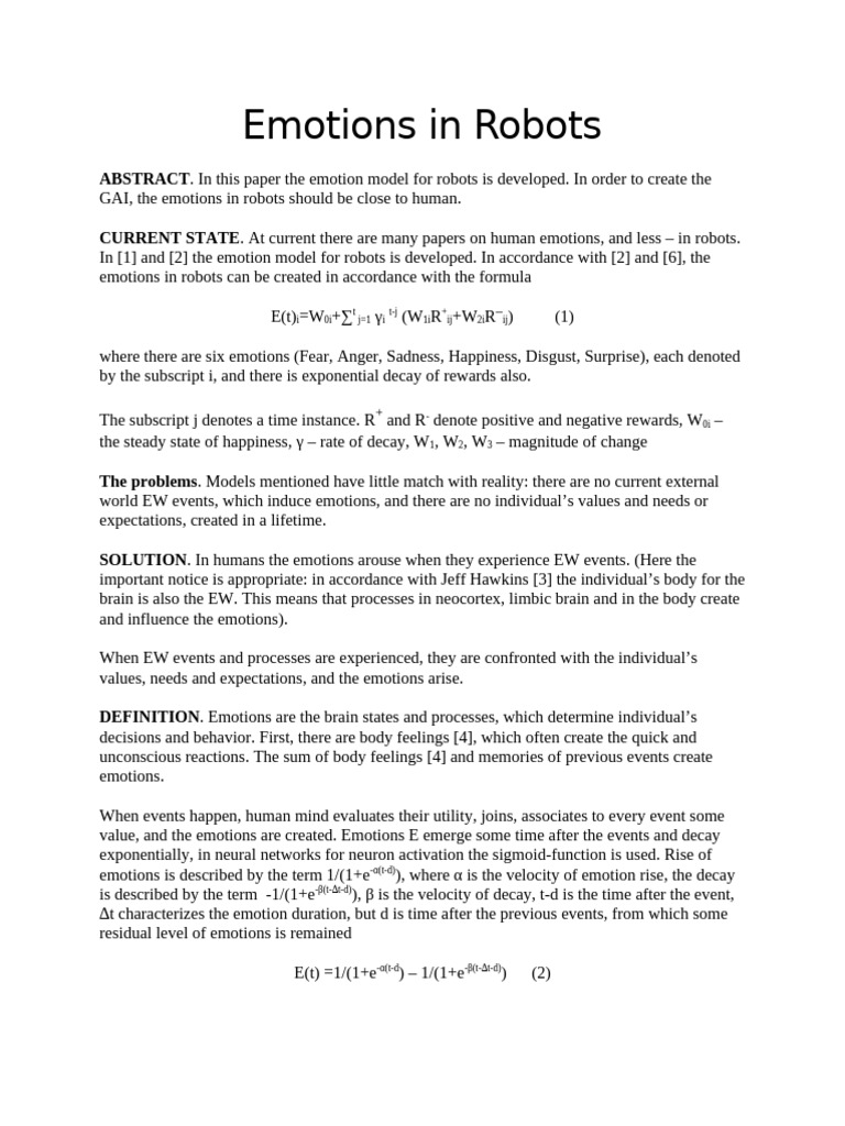 Emotions Ir Robots | PDF | Emotions | Cognition