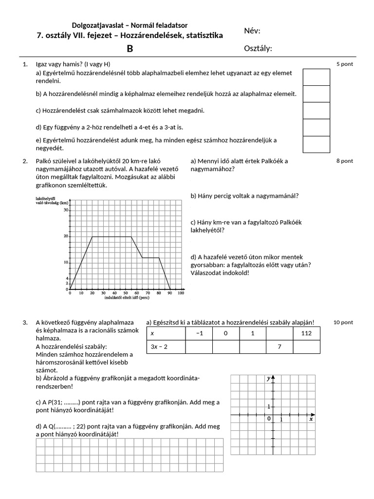 Matematika7 7 Hozzárendelések Statisztika BF 2022 | PDF