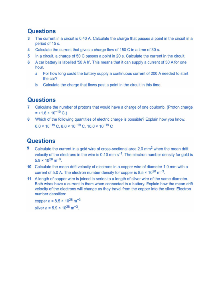Worksheet - Current, Potential Difference, Resistance | PDF