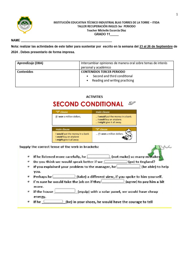Recuperacion 3 Periodo Second and Third Cond | PDF