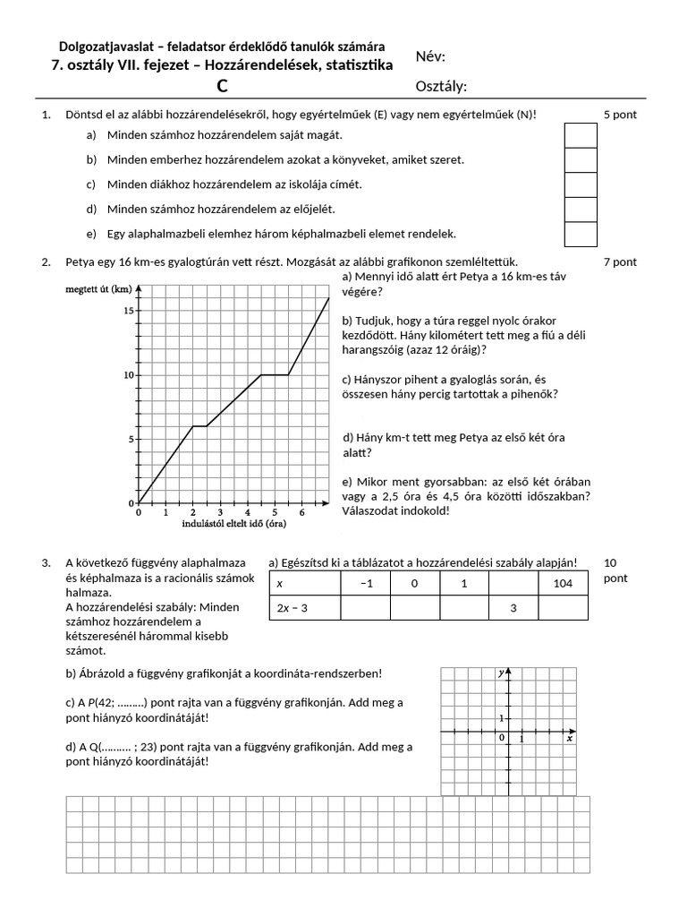 Matematika7 7 Hozzárendelések Statisztika CF 2022 | PDF