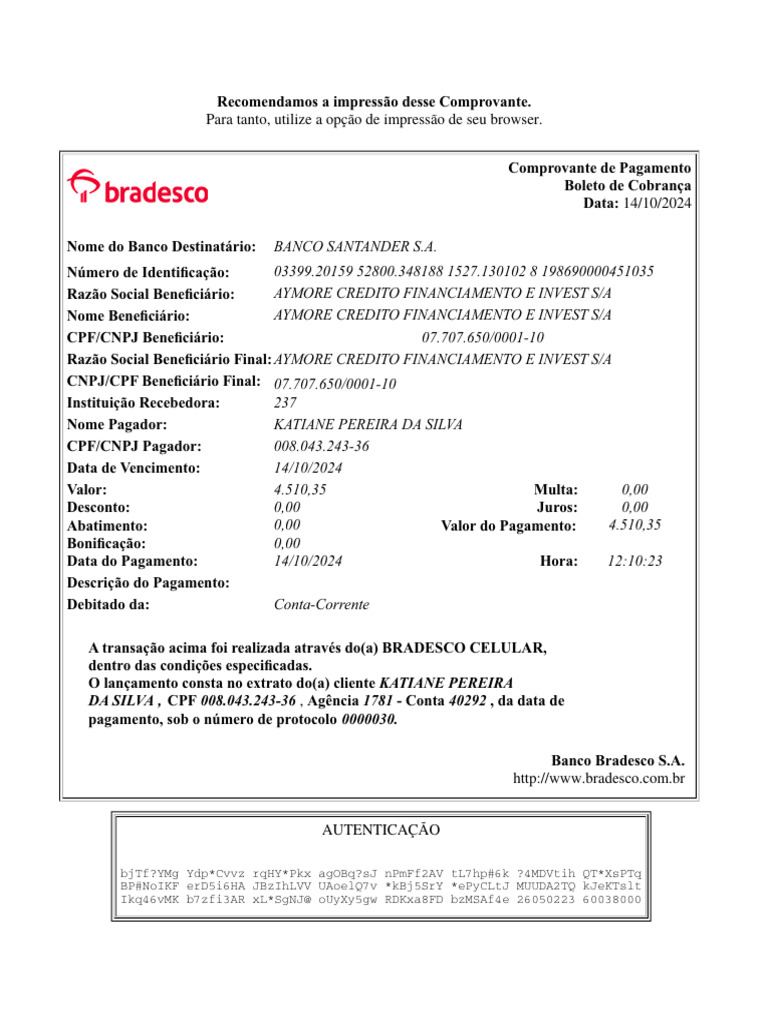 COMPROVANTE DE PAGAMENTO BRADESCO | PDF