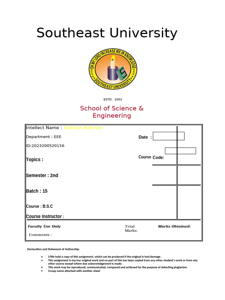 Cover Page My Sotheast University | PDF