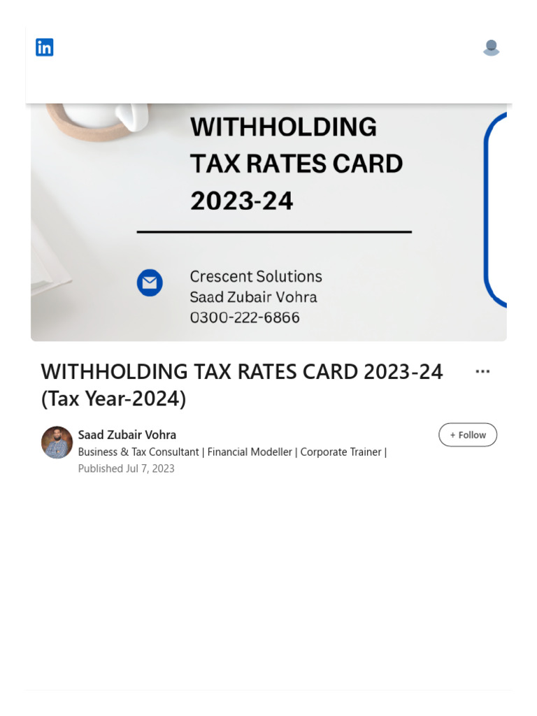 WITHHOLDING TAX RATES CARD 2023-24 (Tax Year-2024) | PDF | Business