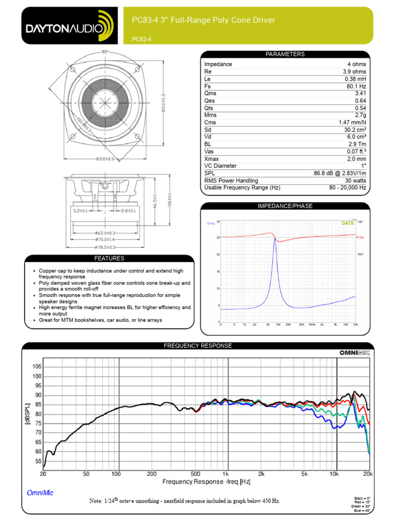 295 154 Dayton Audio Pc83 4 Specifications | PDF | Loudspeaker | Sound