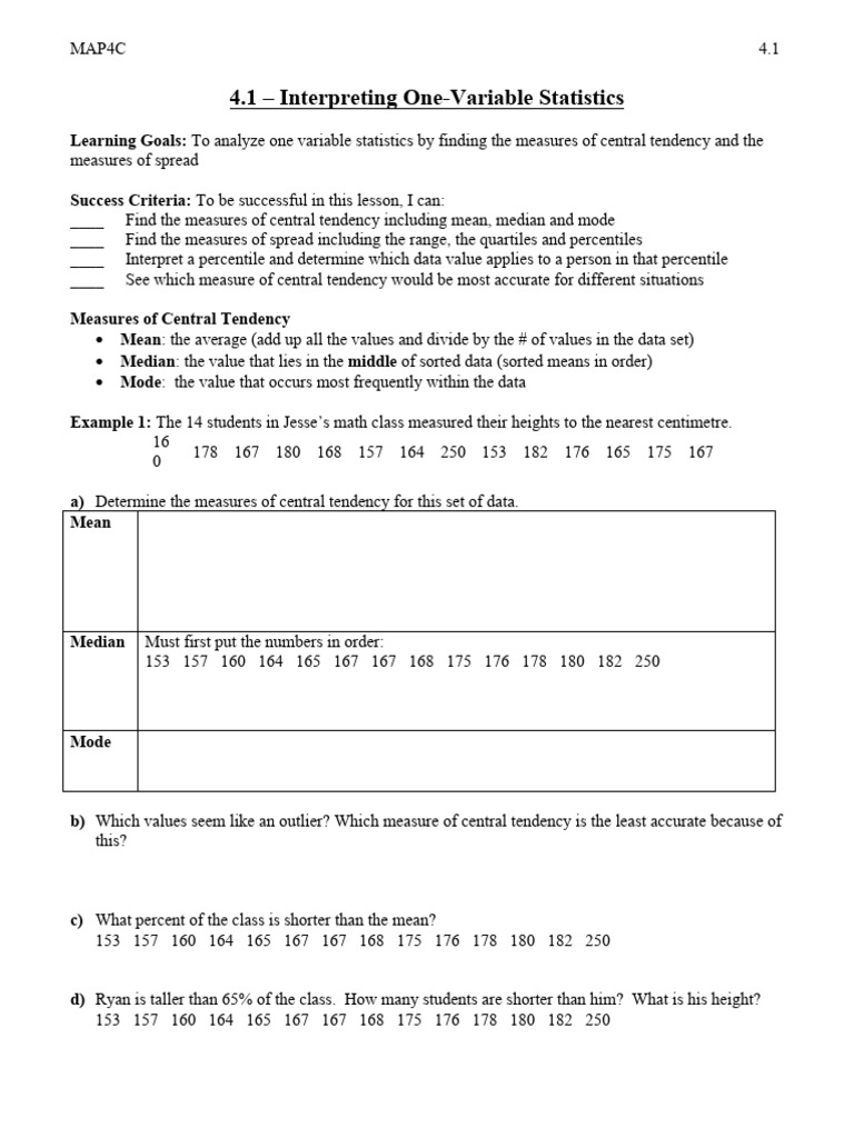 4.1 - Interpreting Statistics | PDF | Mean | Percentile