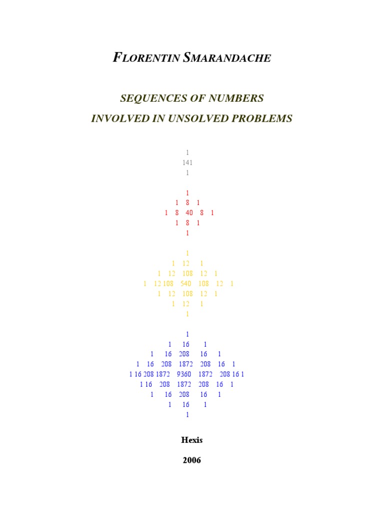 Sequences of Numbers Involved in Unsolved Problems, by Florentin Smarandache | PDF | Numbers ...