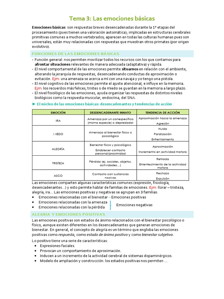 Emociones Básicas Y Sus Funciones Pdf Las Emociones Temor