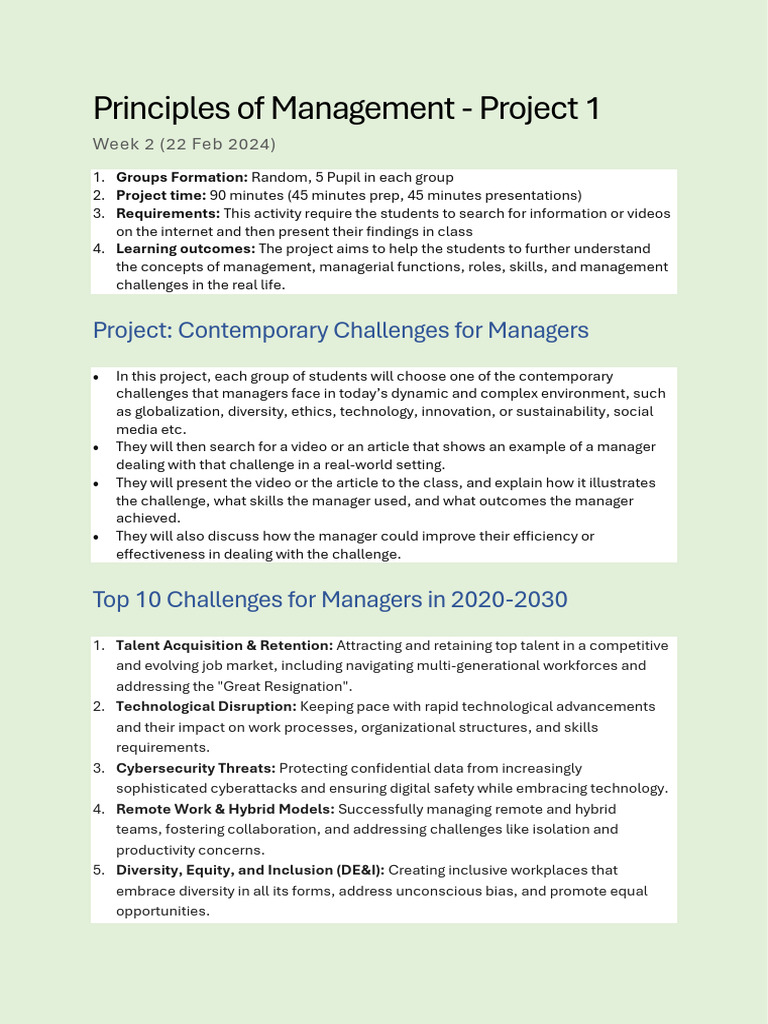 PoM Class Project 1-Week2 | PDF | Diversity (Business) | Sustainability