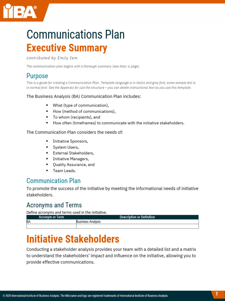 Communication Plan Template | PDF | Risk | Business Analysis