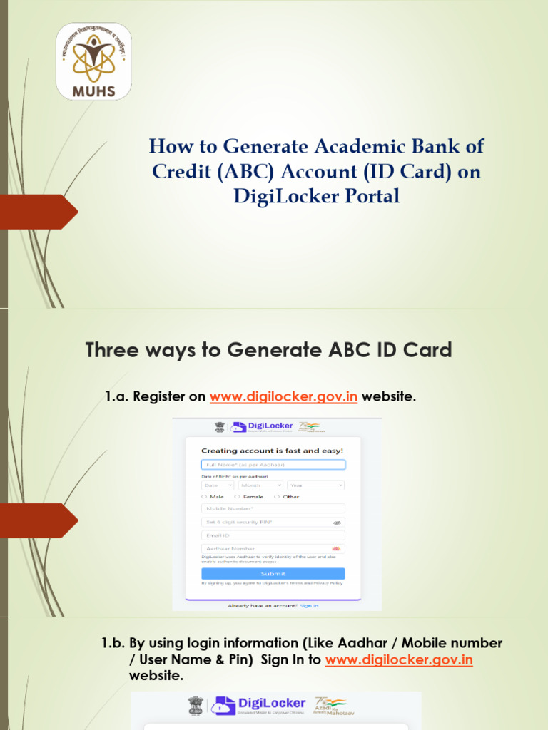 MUHS ABC Digilocker Presentation Instruction | PDF