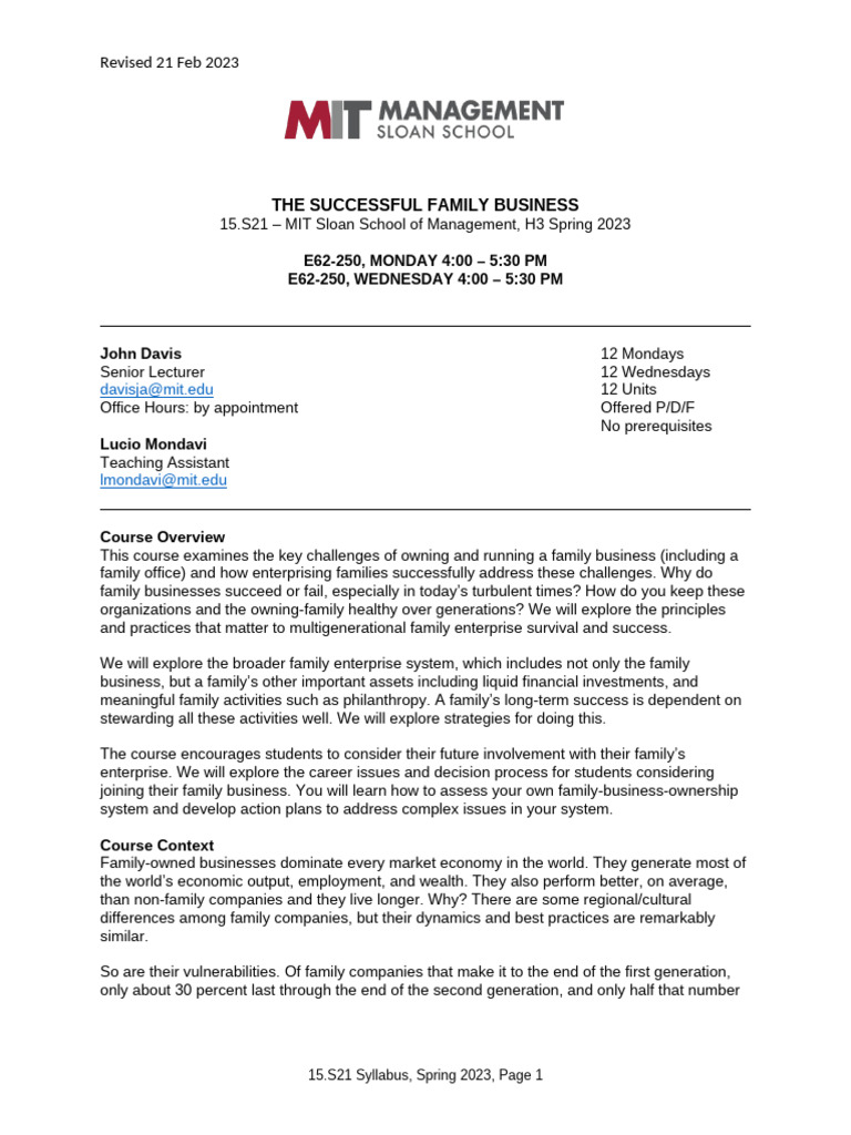 SFB MIT SYLLABUS SPRING 2023 Final3 | PDF