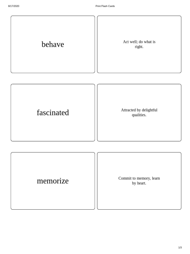 Vocabulary Flash Cards for Learning | PDF