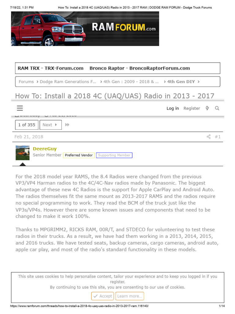 How To - Install A 2018 4C (UAQ - UAS) Radio in 2013 - 2017 RAM - DODGE RAM FORUM - Dodge Truck ...