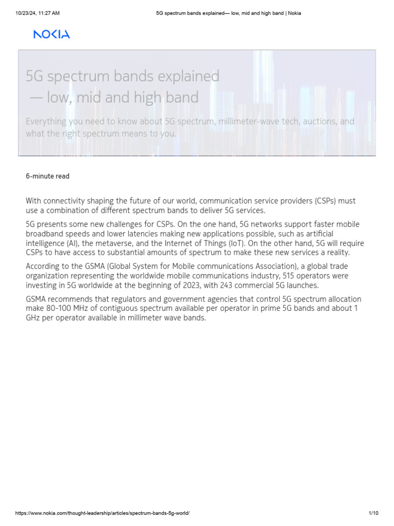 5G Spectrum Bands Explained - Low, Mid and High Band - Nokia | PDF ...
