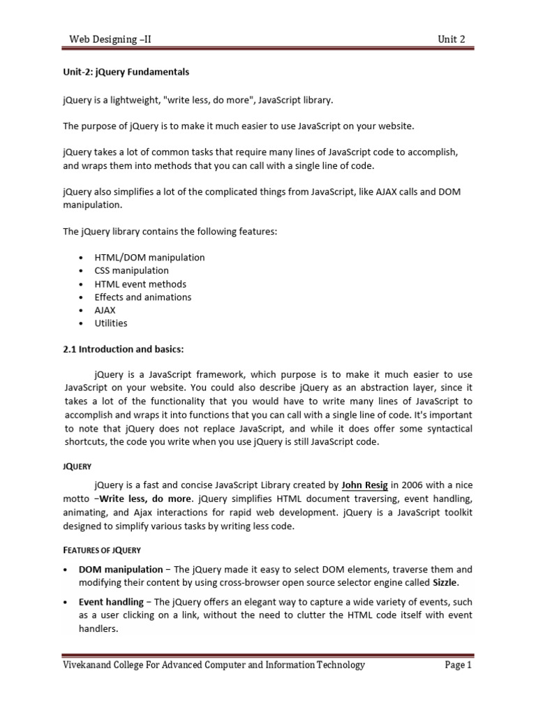 Unit 2 | PDF | J Query | Software Engineering