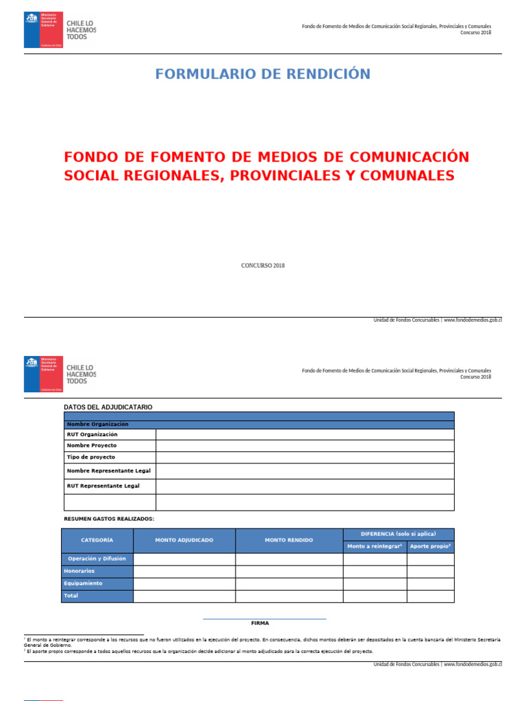 Formato Formulario de Rendición 2018 | PDF | Medios de comunicación) | Factura