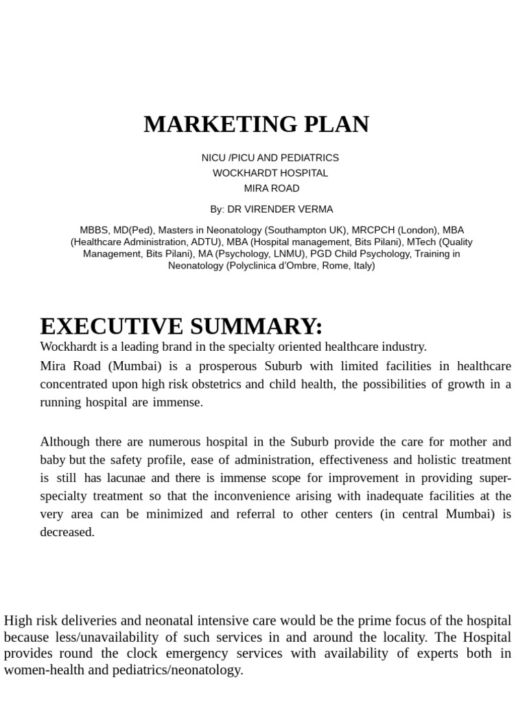 Pediatric Deptt Marketing Plan | PDF | Neonatology | Digital Marketing