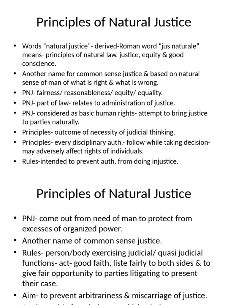 Principles of Natural Justice | PDF | Equity (Law) | Justice