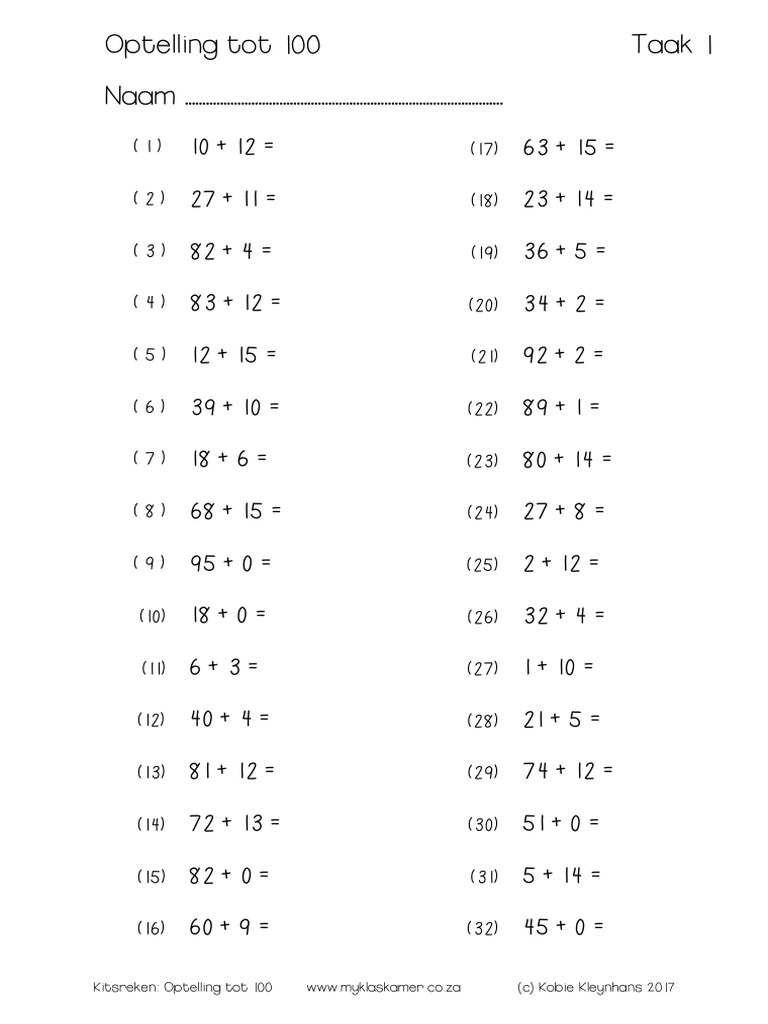 Optelling Tot 100 | PDF
