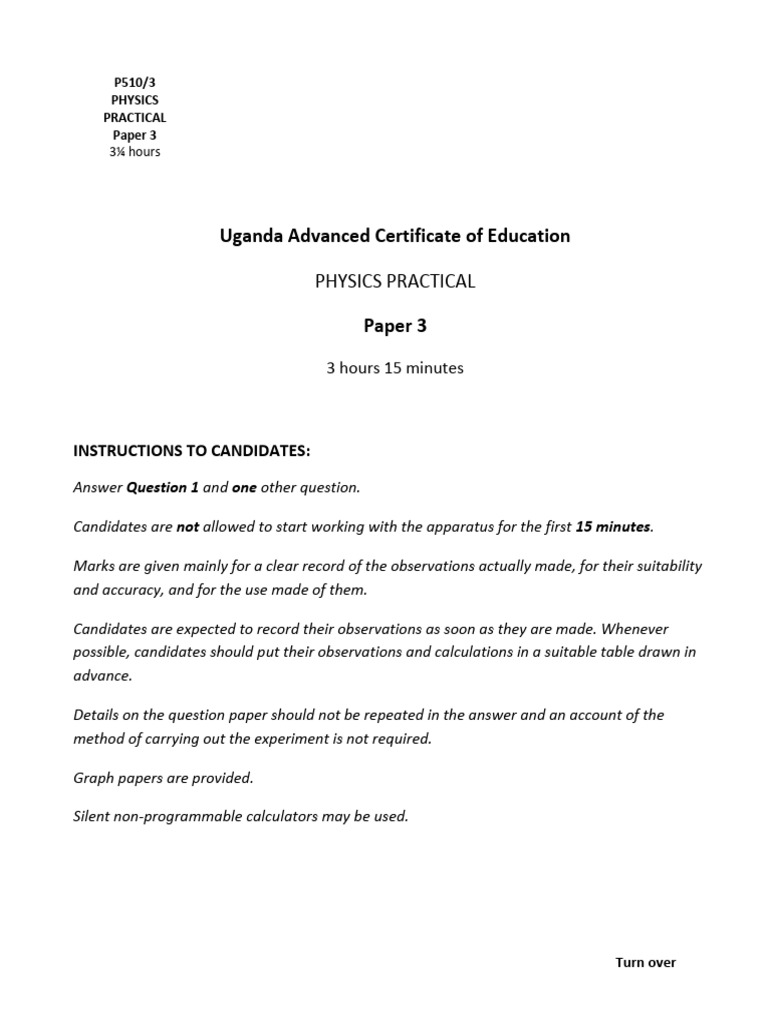 UACE Physics Practical Exam Guide | PDF | Physical Quantities | Electricity