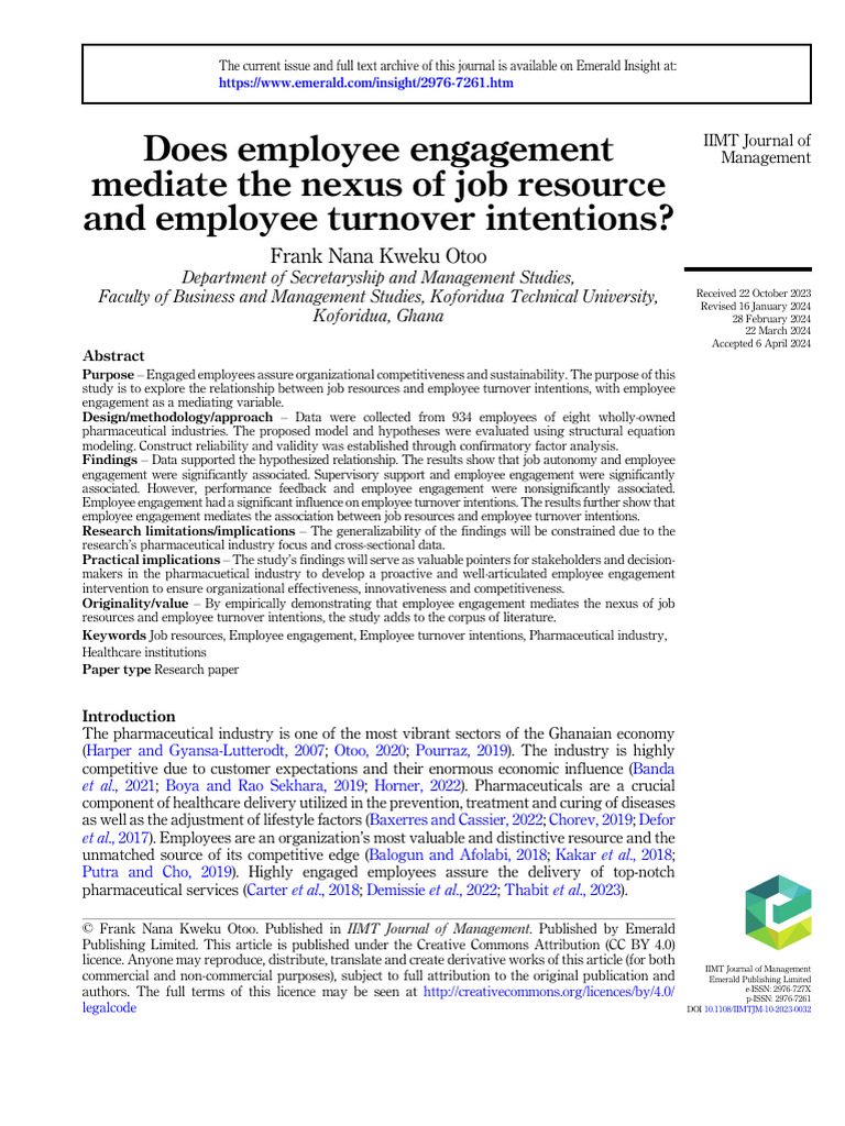 Does Employee Engagement Mediate The Nexus of Job Resource and ...