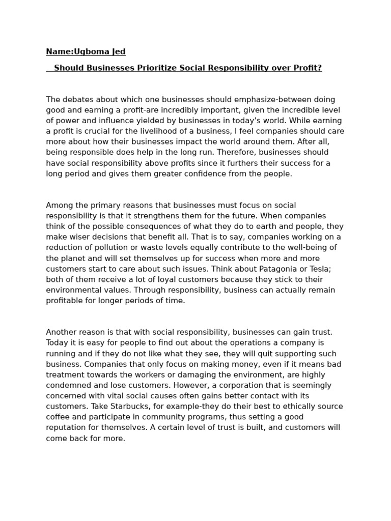 Social Responsibility vs. Profit | PDF | Natural Environment | Economies