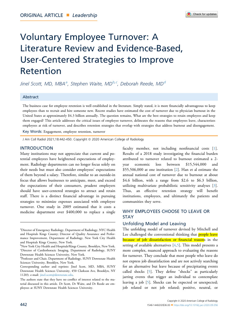 Voluntary Employee Turnover - A Literature and Evidence Based, User ...