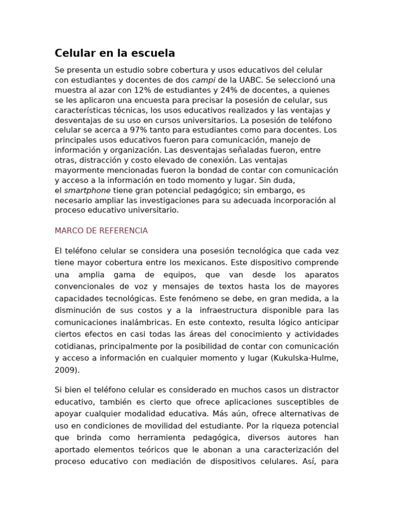 Celular En La Escuela Pdf Teléfonos Móviles Aprendizaje
