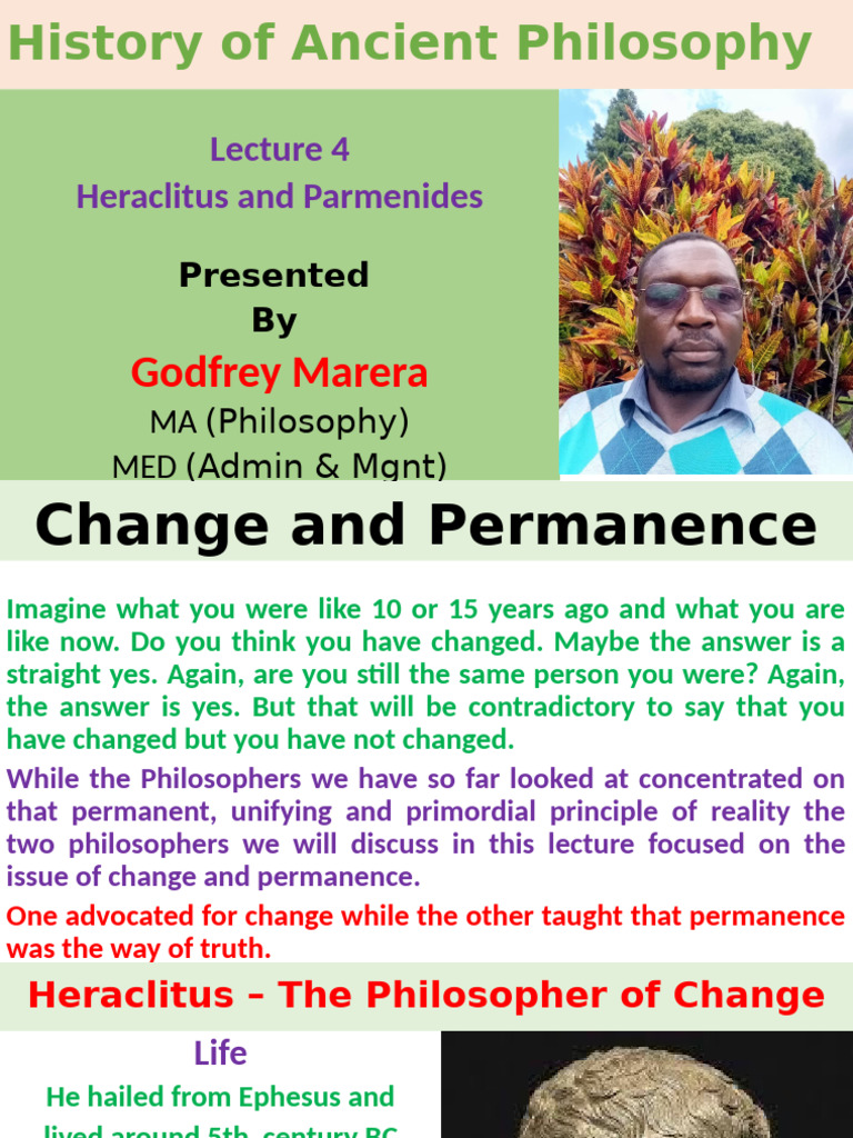 Lecture 4 - Heraclitus and Parmenides | PDF | Epistemology | Metaphysics