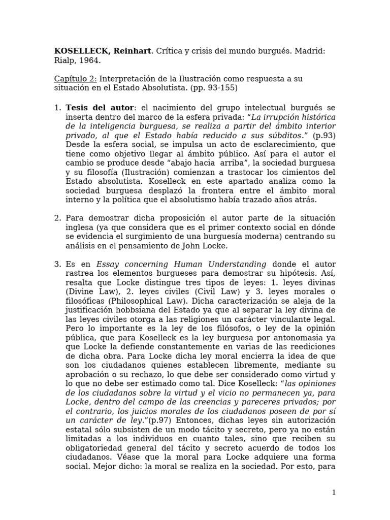 Critica y Crisis Del Mundo Burgues. KOSELLECK | PDF | John Locke ...