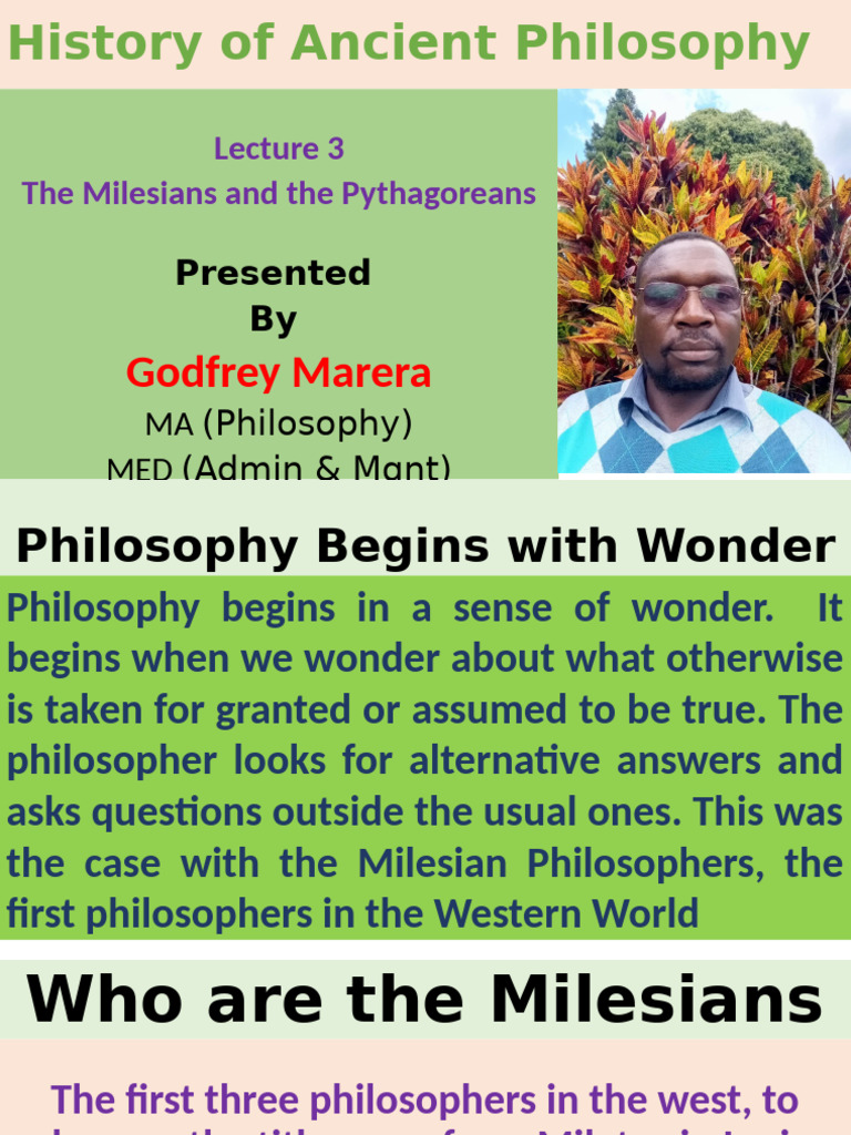 Lecture 3 - The Milesians and The Pythagoreans | PDF | Pythagoras