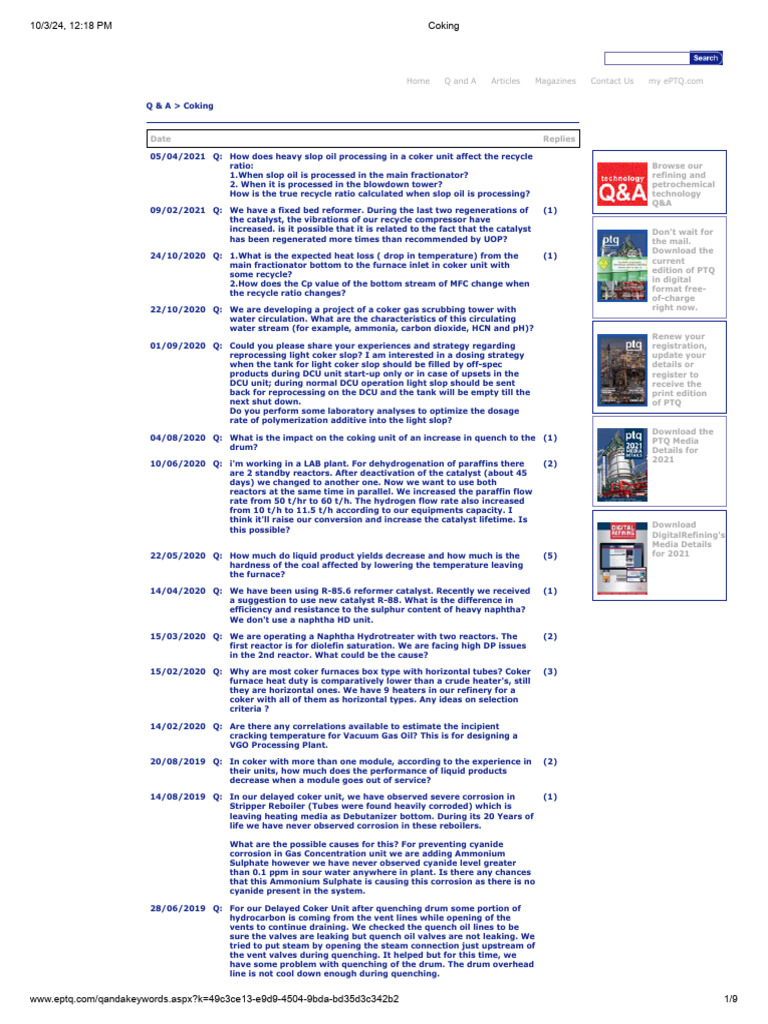 Delayed Coker PTQ Coking | PDF | Pump | Cracking (Chemistry)