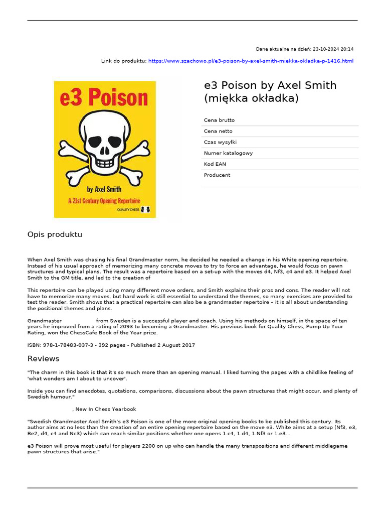 e3 Poison: Axel Smith's Opening Guide | PDF | Chess Openings | Chess Theory